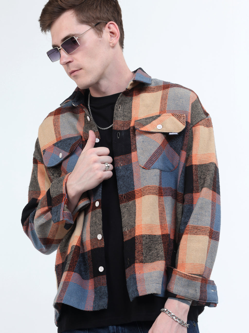 Orange & Blue Brushed-Cotton shacket men – Estilocus